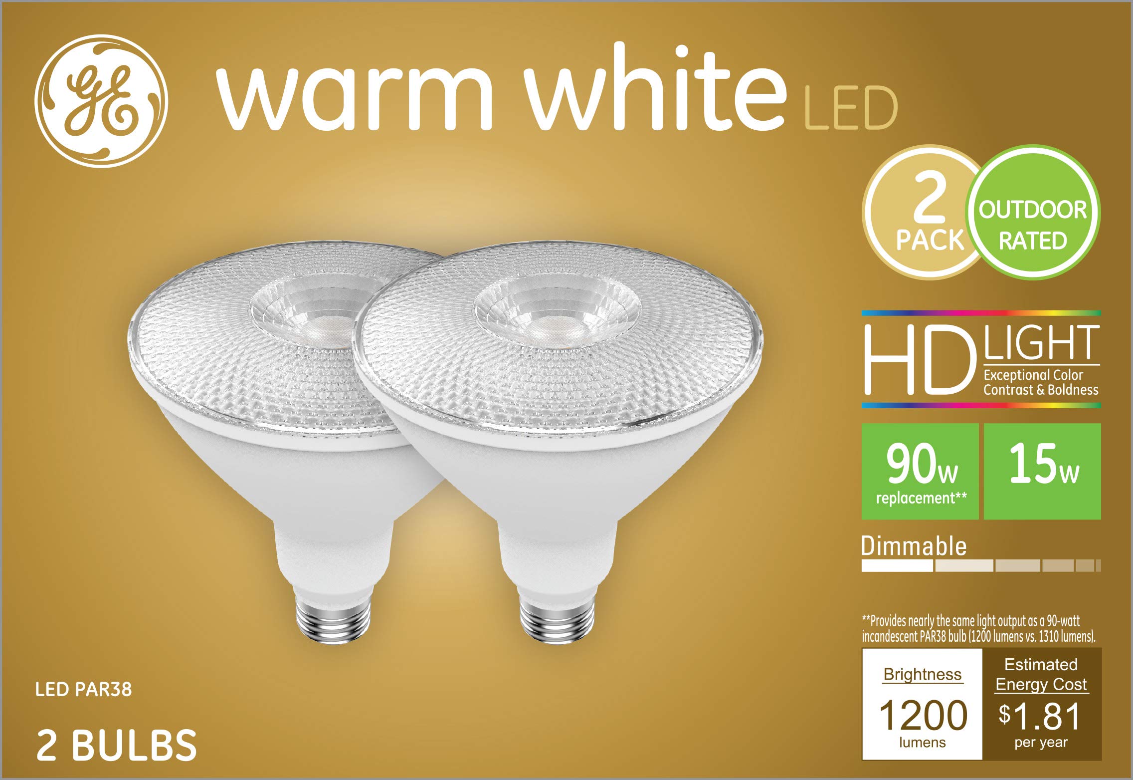 GE Lighting 45249 Relax HD LED (90-Watt Replacement) 1200-Lumen PAR38 Bulb, Soft White, 2-Pack, 2 Piece