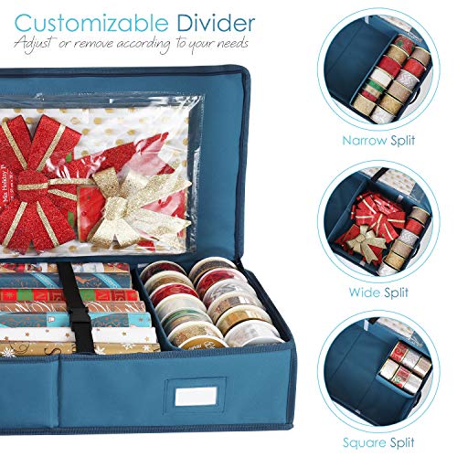 Hearth & Harbor Wrapping Paper Storage Container - Christmas Storage Bag with Interior Pockets - Gift Wrapping Organizer Storage Fits Up to 22 Rolls of 40" - Tear Proof Wrapping Paper Organizer