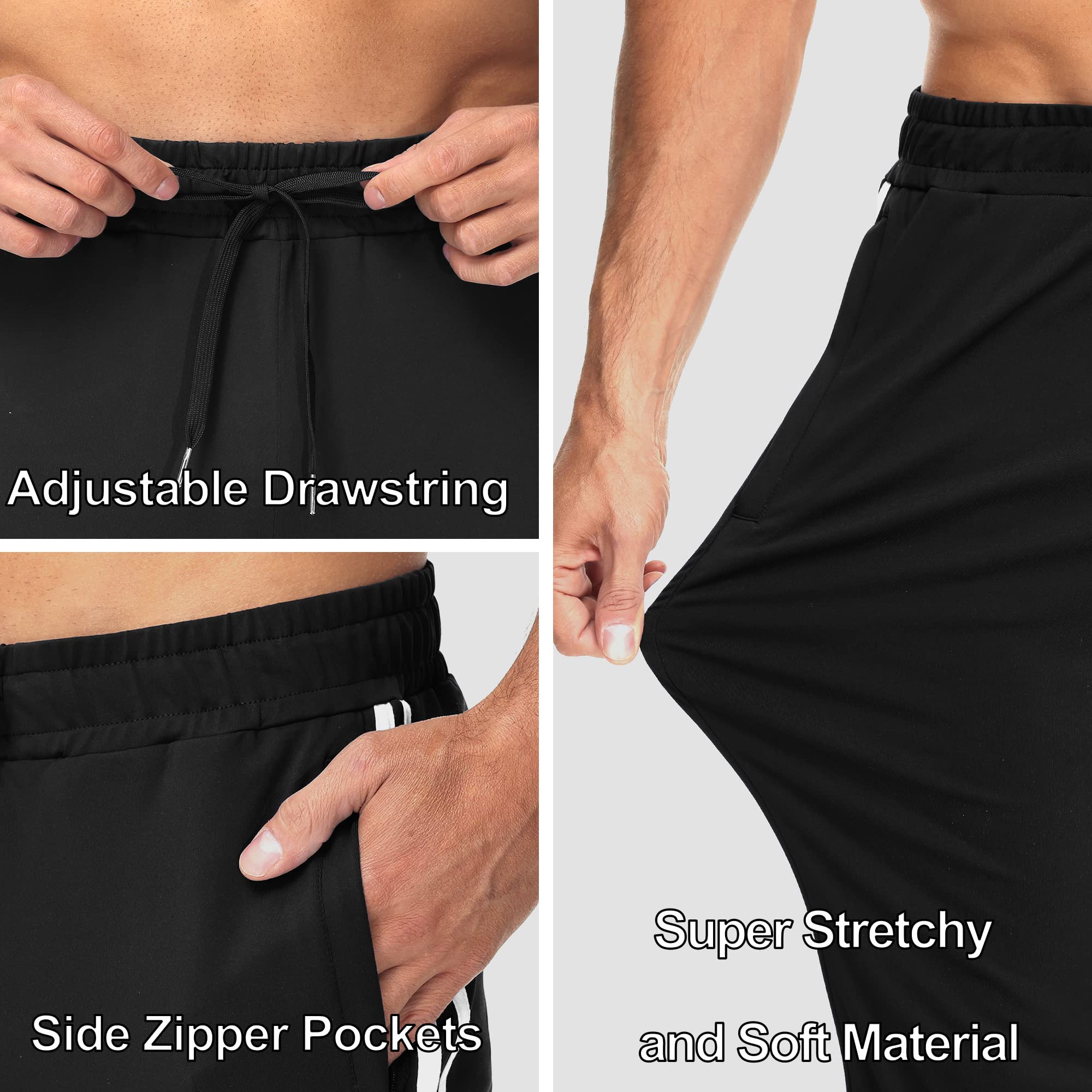 Boisouey Men's Sweatpants with Zipper Pockets Athletic Pants Traning Track Pants Joggers for Men Soccer, Running, Workout (W-White/Black, Medium)