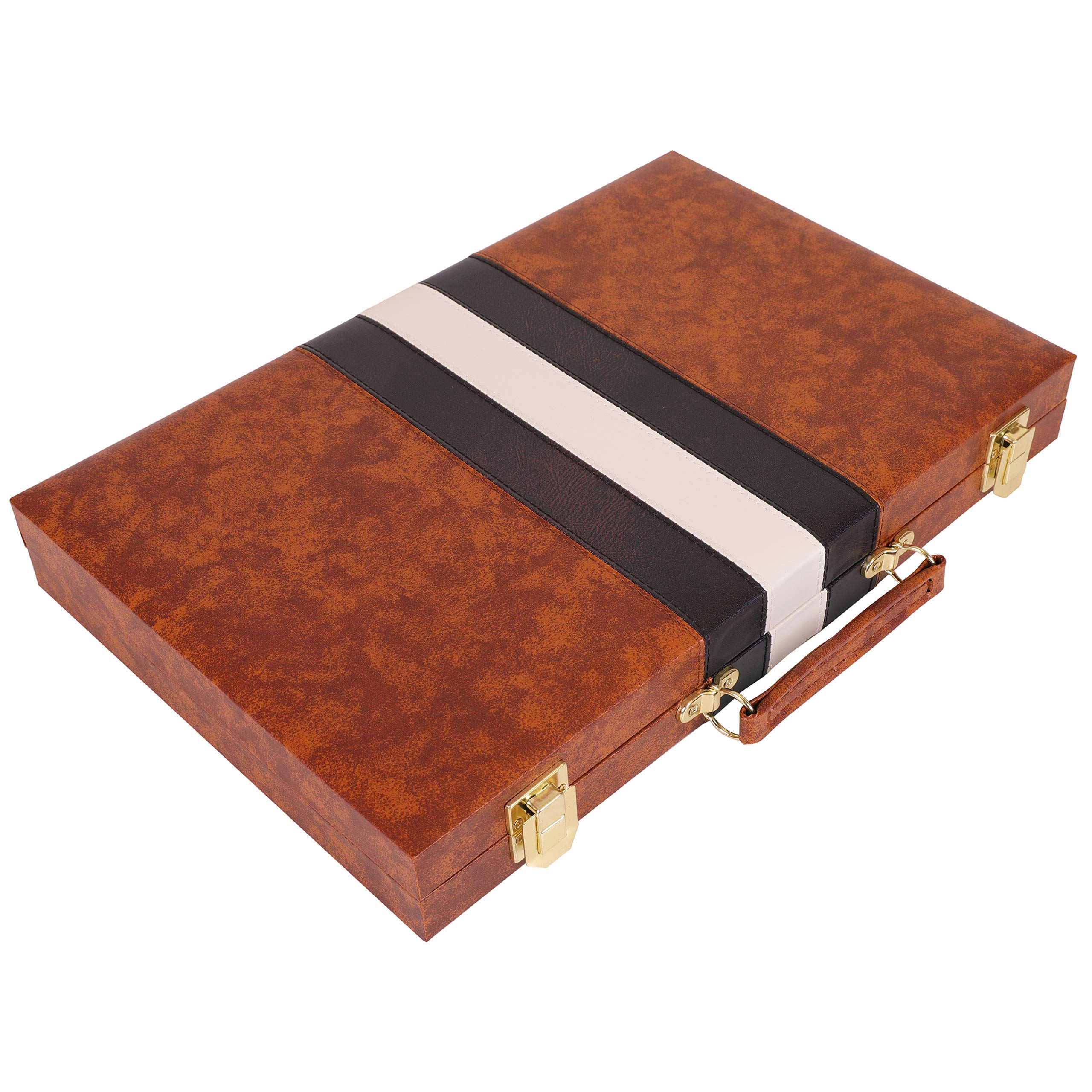 Kangaroo's β15 Inch Faux Leather Vinyl Backgammon Set I Premium Backgammon Board Game with Leather Case I Best Travel Game Sets for Adults I Luxury Foldable Classic Board Game