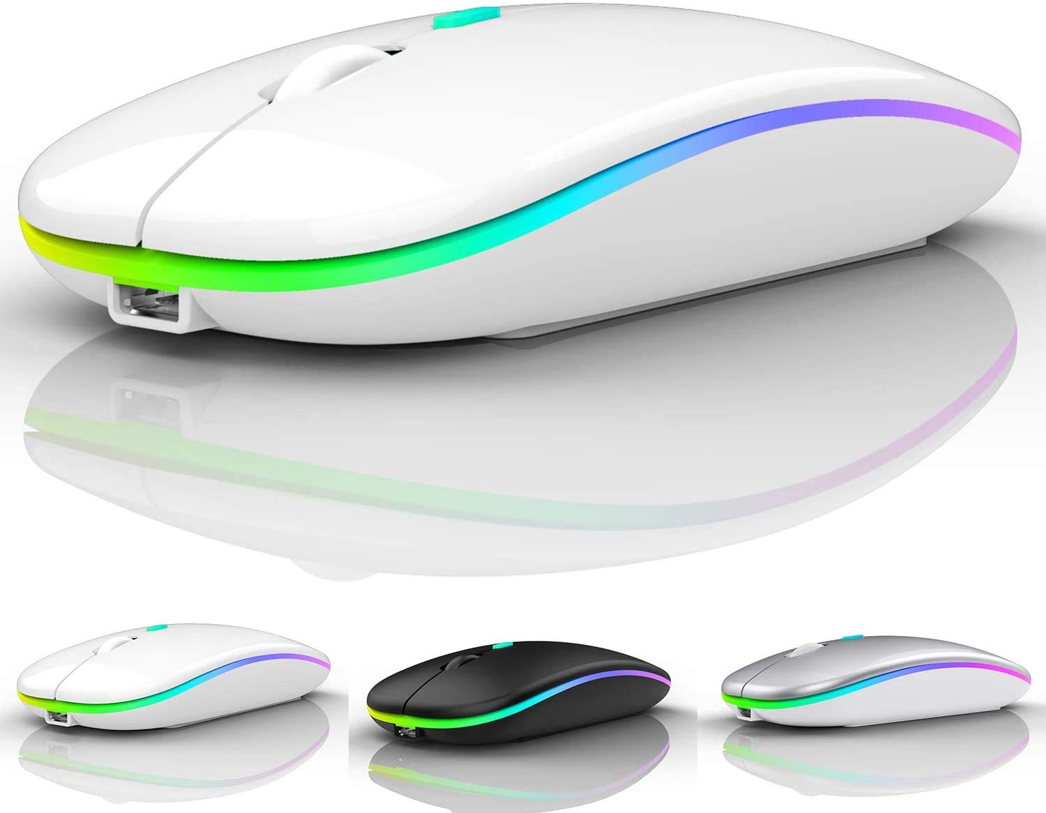 Neises LED Wireless Mouse,Wireless Mouse for MacBook Air/MacBook Pro/Mac/Laptop/MacBook/iPad,Bluetooth Mouse for MacBook Air/Pro/Mac/ipad/ipad pro/OS 13 and Above (White)