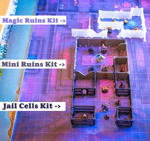 Jail Cells Kit - Mini Dungeon Castle Cavern Terrain for RPGs, Dungeons & Dragons (DND), Pathfinder, War Gaming, and More! by DCD (24+pcs, 0.6sqft, 4rooms)