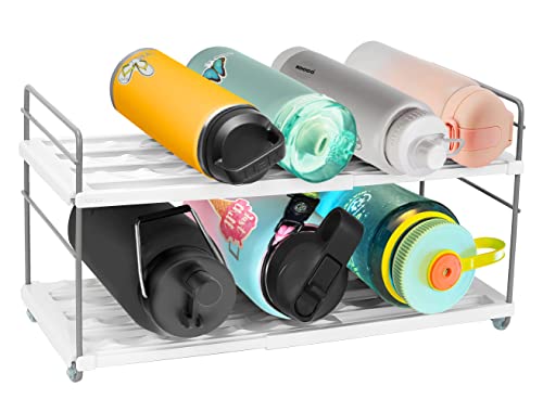 Expandable Water Bottle Organizer for Cabinet, Water Bottle Holder Storage Rack for Kitchen Pantry Organization, Height & Width Adjustable Cup Bottle Holder Shelf Organizers, Hold Up to 10 Bottles