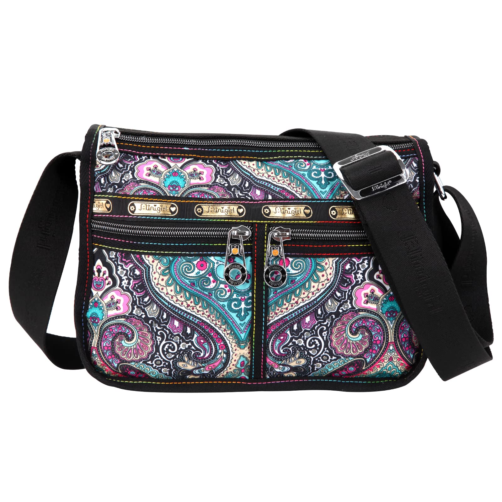 Oudduo Women Lady Shoulder Bag Mandala Black Nylon Crossbody Bag Casual Crossbody Bag Multiple Compartments