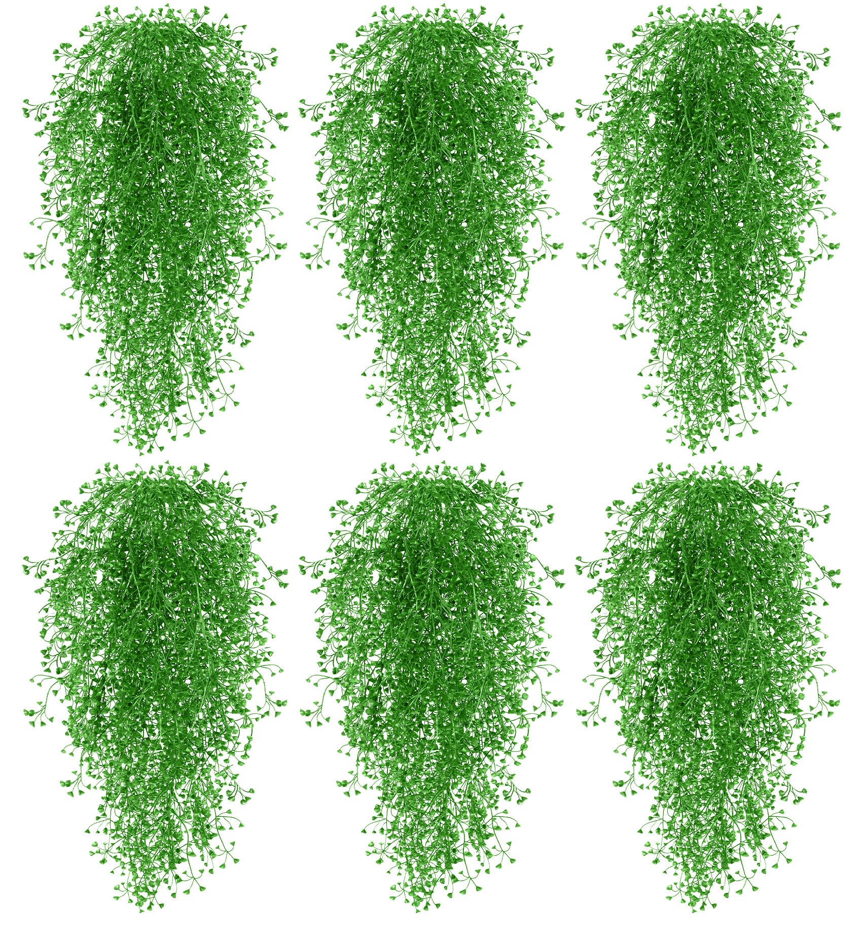 Ouddy Decor 6 Pcs Hanging Plants Faux Ferns Fake Ivy Hanging Vines Fake Plants Artificial Hanging Plants Wall Plants for Garden Room Party Weddings Home Decorations, Green
