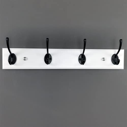 mapeoes 2 Pack 17.3'' Wood White Coat Rack Wall Mount 4 Hooks, Hook Spacing 5.15'',Heavy Duty Wooden Wall Coat Hanger for Cloth,Hat,Key, Small Modern Wall Decoration Rack for Kids Room Entryway