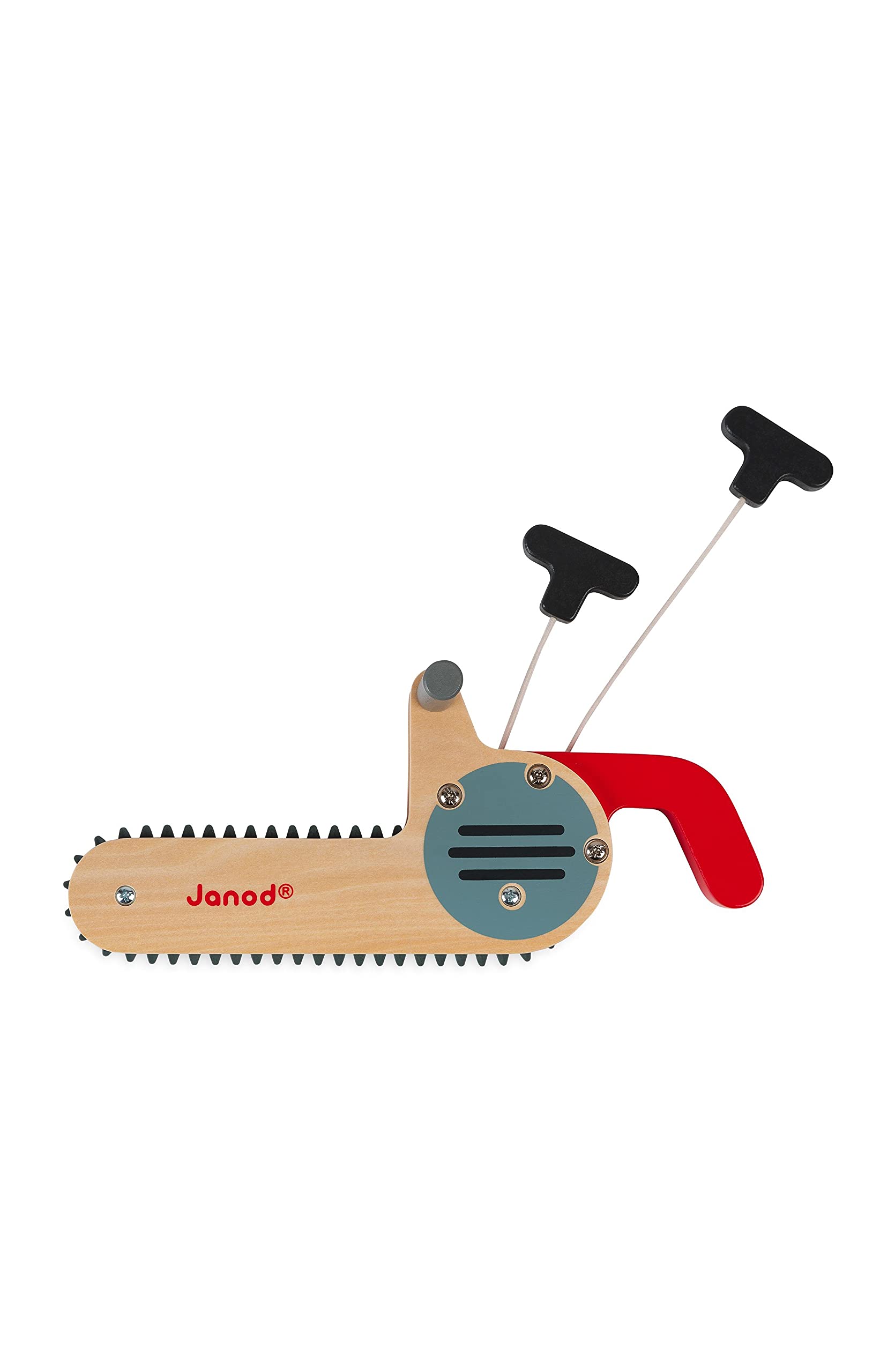 Janod Brico'kids Pretend Play Wooden Chainsaw - Safe Silicone Blade with Sound – Ages 3 Years+ - J06471