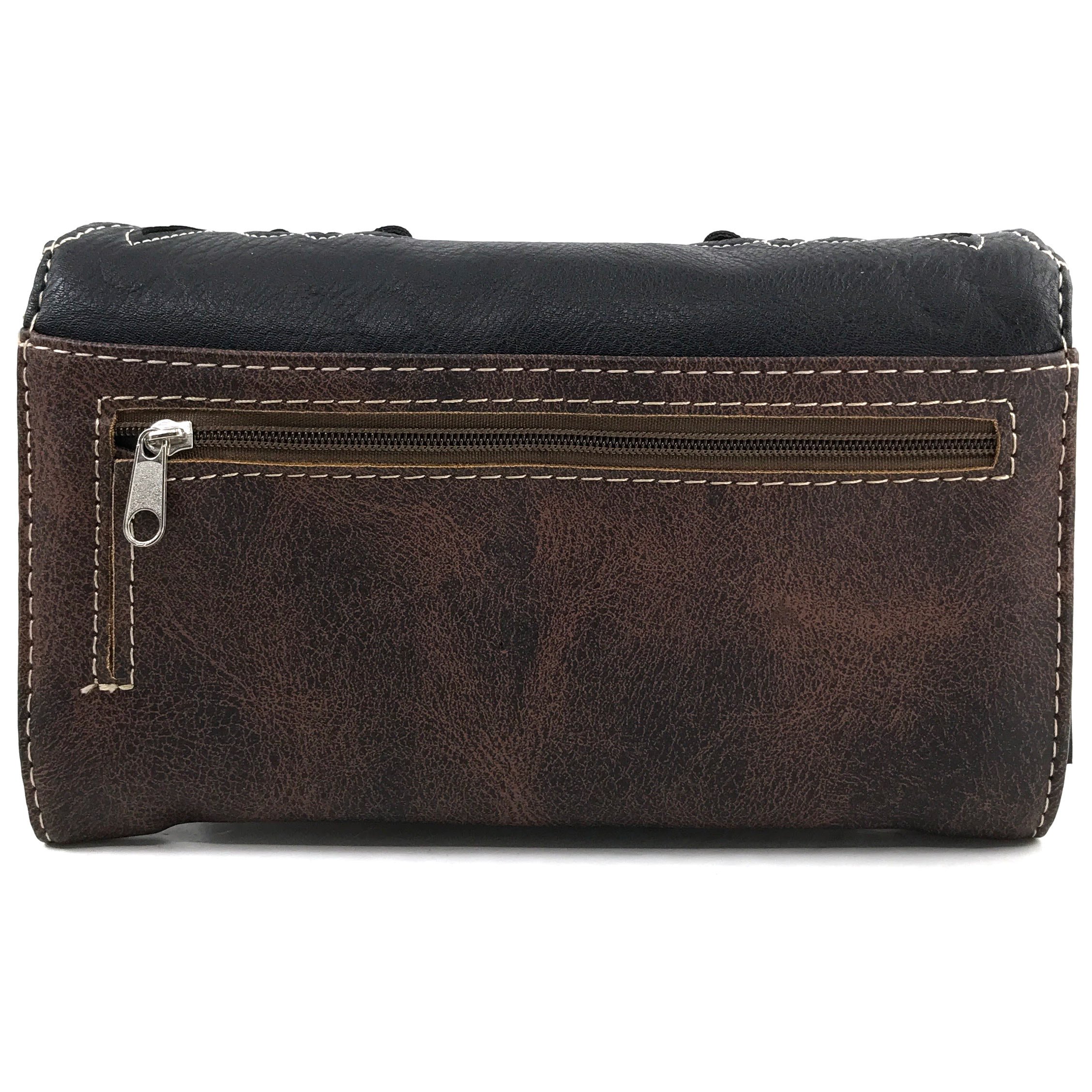 Justin West Bling Gleam Rhinestone Cross Floral Messenger Bag Purse with Long Cross Body Strap (Brown Wallet Only)