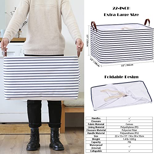 Hinwo 70L Extra Large Storage Bins, Closet Organizers and Storage, Foldable Clothes Storage Baskets with Handles, Containers for Clothing, Blanket, Comforters, Toys, Bedding (Black)