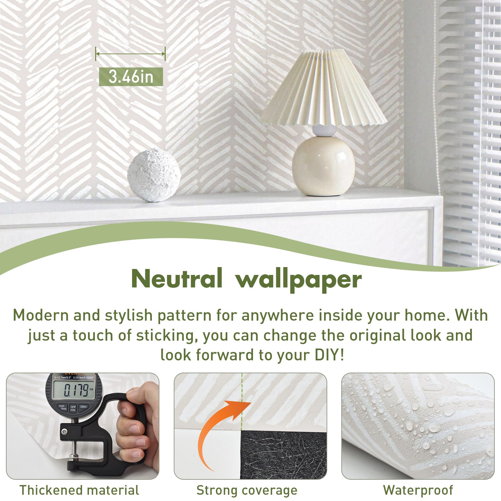 MelunMer Modern Peel and Stick Wallpaper Boho Contact Paper for Cabinets Stripe Wallpaper Line Self-Adhesive Wallpaper Removable Wallpaper for Bathroom Bedroom Shelf Liner Beige Waterproof 78.7"x17.3"