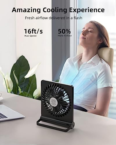 Koonie Portable Desk Fan, 3.5-20hrs Battery Operated Small USB Fan with Ultra Quiet 180° Tilt Folding, Rechargeable Personal Fan with 3 Speeds Strong Wind for Home Office Desktop, Black