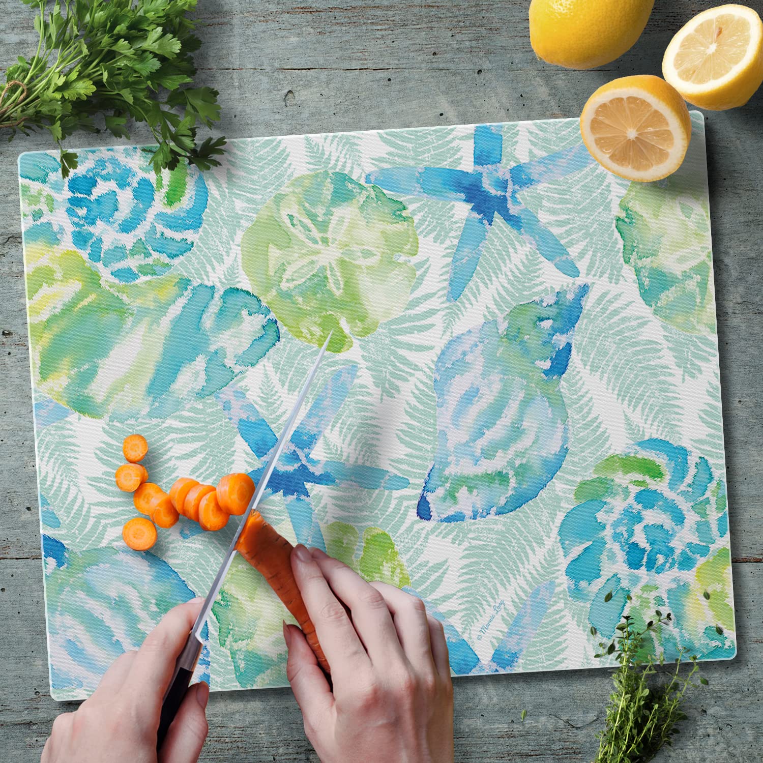 CounterArt Coastal Isla Mona 3mm Heat Tolerant Tempered Glass Cutting Board 15β x 12β Manufactured in the USA Dishwasher Safe