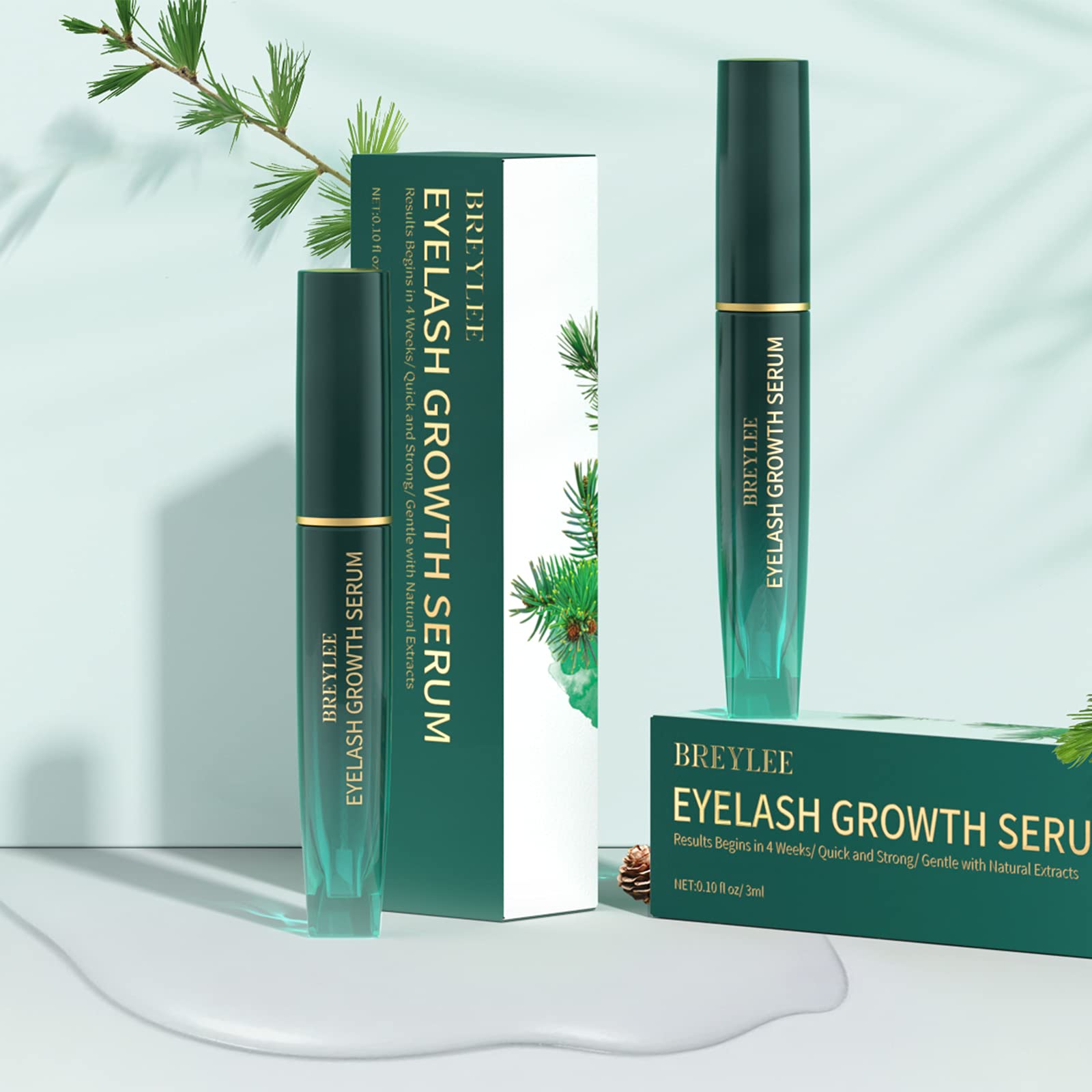 Eyelash Growth Serum, BREYLEE Lash Boost Serum, Eyelash Conditioner for Longer, Fuller, & Thicker Lashes, Gold (3ML/ 0.1 Fl. Oz),Fast Results in 30 days