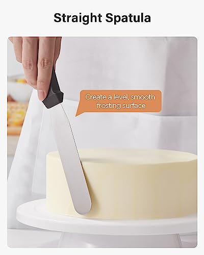 Kootek Cake Decorating Kit Baking Supplies Cake Turntable with 2 Frosting Straight Angled Spatula 3 Icing Smoother Scrapers Baking Accessories Tools for Beginners and Pros, Pink