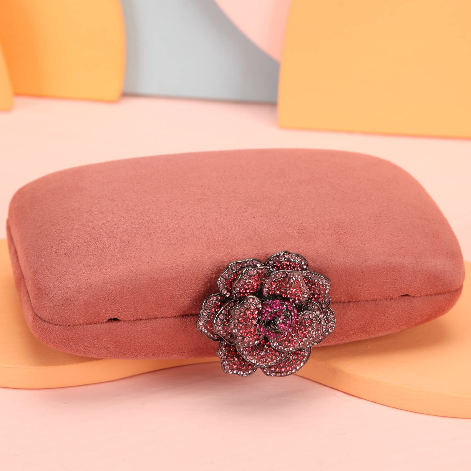 Fawziya Evening Clutch Bling Rhinestone Rose Velvet Novelty Medium Purses For Women Formall-Pink