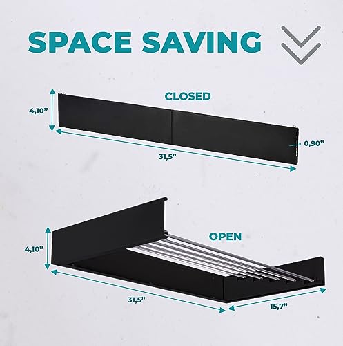 EWODE Clothes Drying Rack Wall Mounted, Collapsible Retractable Laundry Drying Rack, 60 lbs Capacity, 13,1 Linear Ft, 31,5" Width (Black)