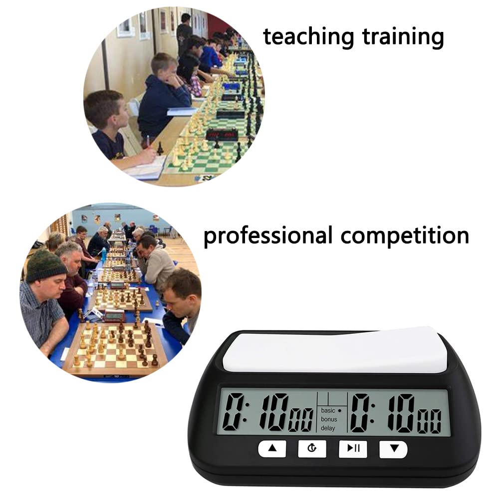 MOSTRUST Chess Clock Digital Chess Timer Professional for Board Games with Alarm, 3-in-1 Multifunction Portable Chess Clock, 2 AA Battery Included (Black)