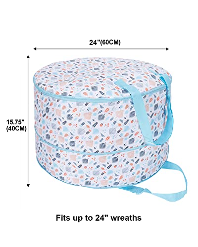 JOSIVIKY Wreath Storage Container 24", Christmas Hanging Wreath Storage Bag,Heavy-Duty Carrying Handles,Expandable Space with Double Zipper, Large Capacity for Storing Mutiple Artificial Door wreaths or Holiday Wreaths (Blue)