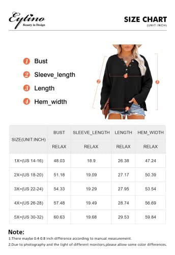 Eytino Womens Plus Size Waffle Knit V Neck Sweater Casual Long Sleeve Side Slit Button Henley Pullover Jumper Top,2X Red