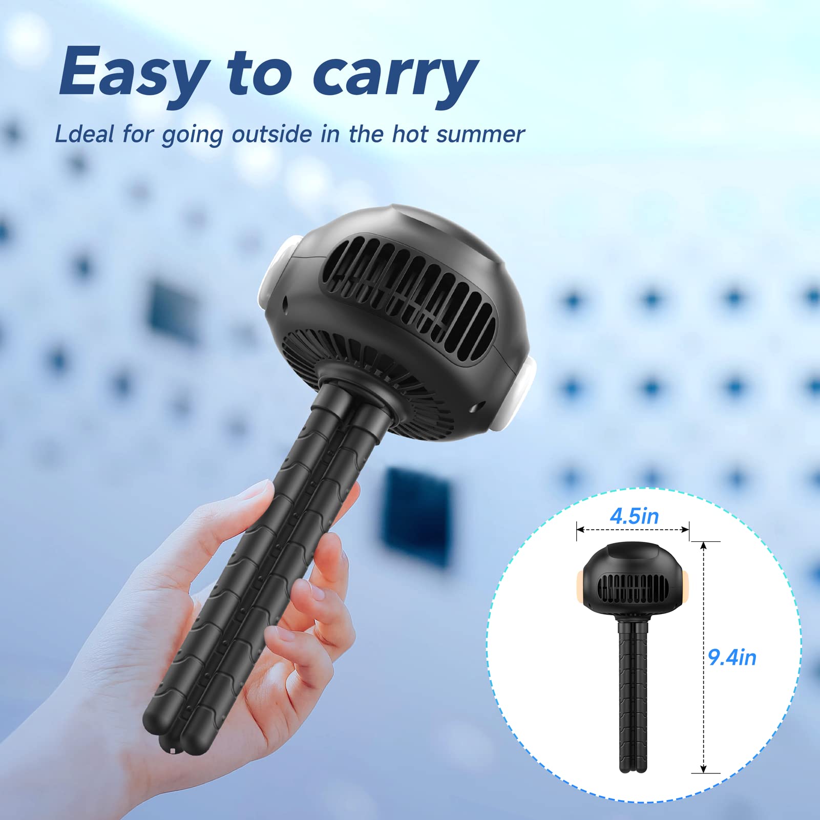 Inverter Table Fans With LED Lights|USB Fans Rechargeable 4000mAh Portable Robot Flexible Tripod Clip |4 Speeds 360°Adjustment, for Baby Stroller, Bedside, Desktop|Where You Can Stand and Hang (Black)