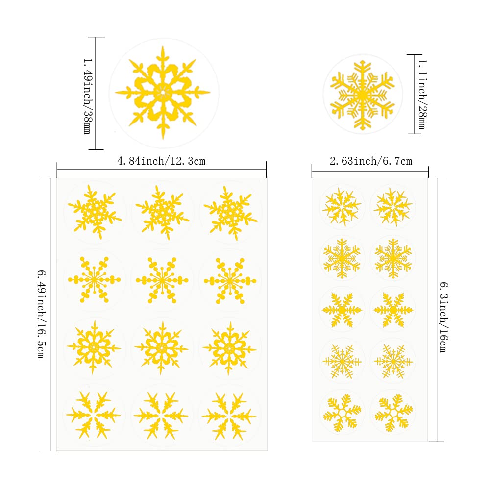 FAZHBARY 24 Sheets Gold Snowflake Stickers Round Gift Label Stickers Seal Self Adhesive Stickers for Envelopes Cards Cookie Candy Bag Crafts