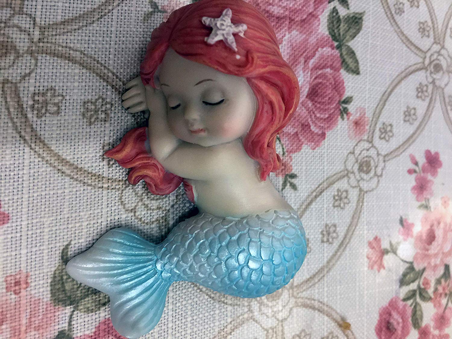 Miniature Fairy Garden and Aquarium Decorations Resin Sleeping Little Mermaid Statue Blue