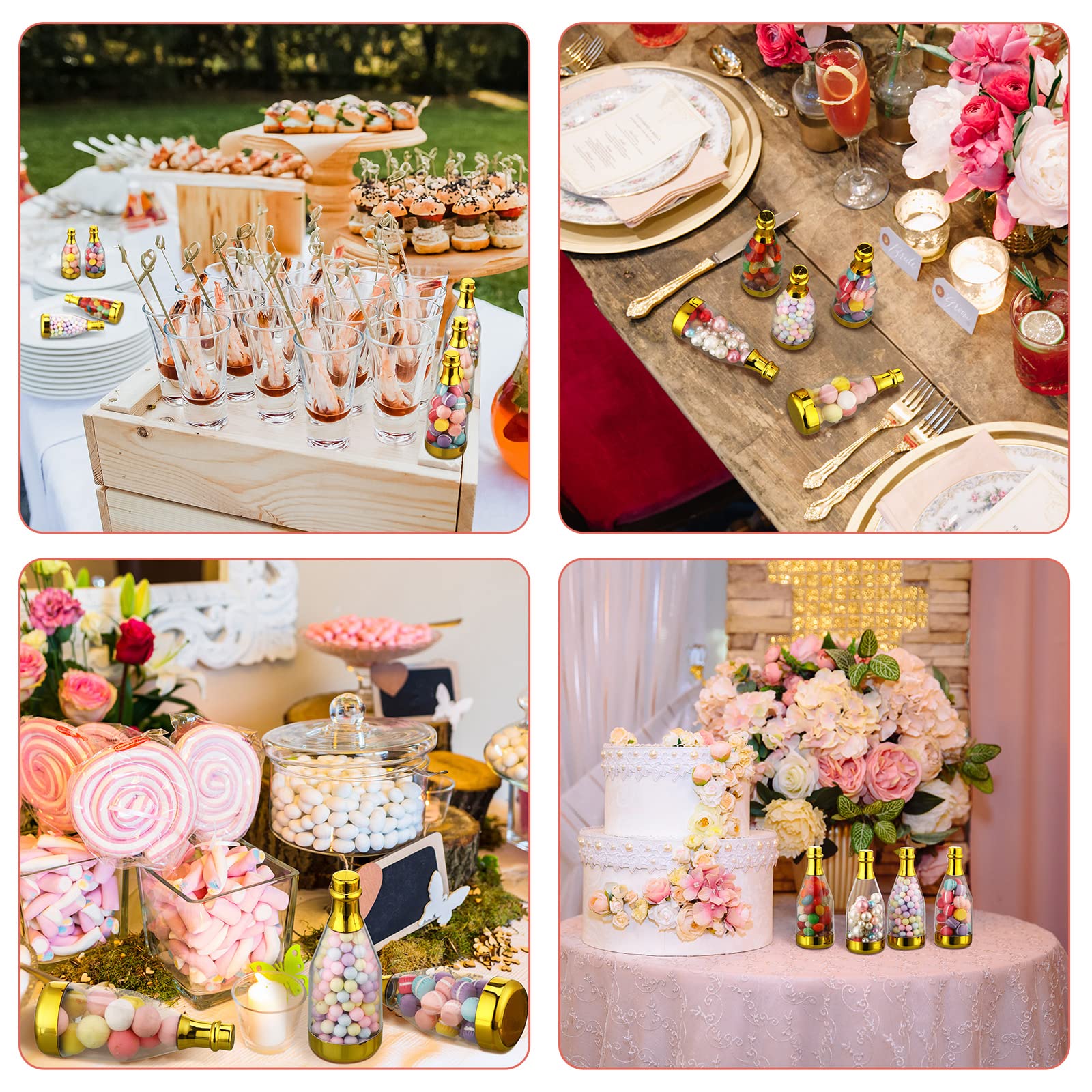 Gejoy 150 Pcs Metallic Mini Champagne Bottles Container Bulk Small Candy Bottles DIY Favor Plastic Candy Containers for Wedding Bridal Baby Shower Birthday Party Favors, Clear and Gold