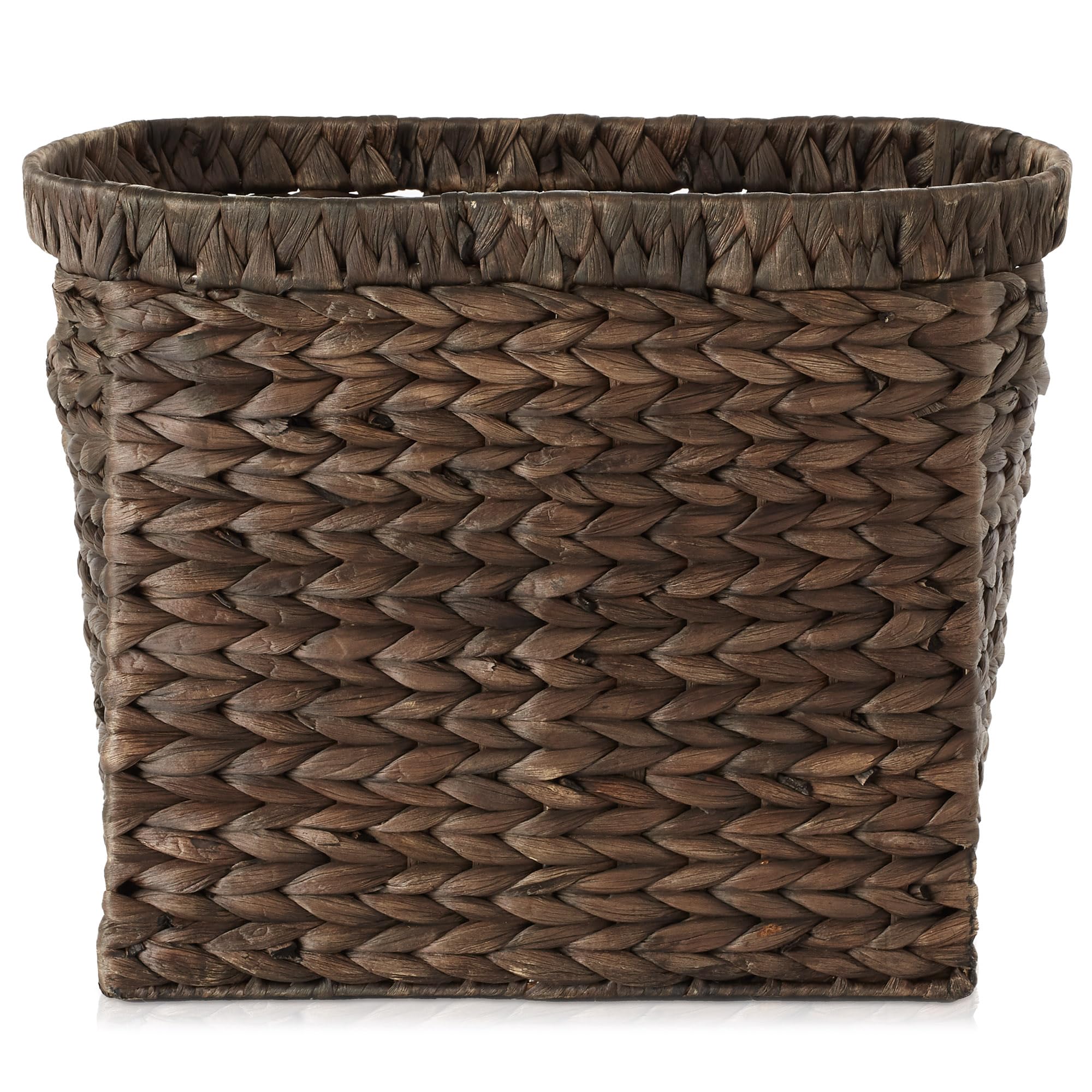 Casafield Woven Magazine Holder with Handles, Espresso - Water Hyacinth Storage Basket for Bathroom, Living Room, Home Office