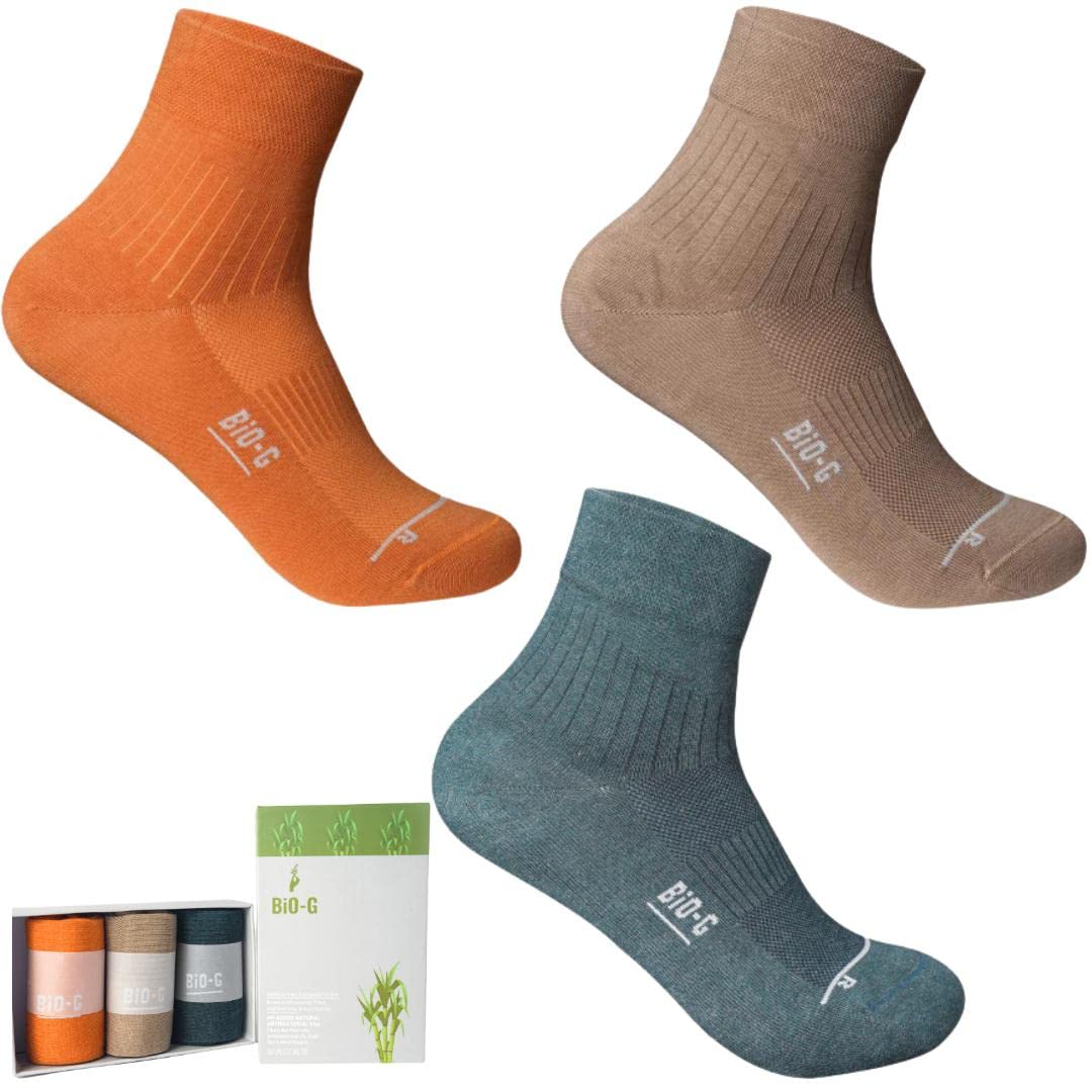 BiO-G Men’s Moisture Wicking Odor Free Athletic Dress Quarter lightweight Socks for Athletes feet One Size 3 colors