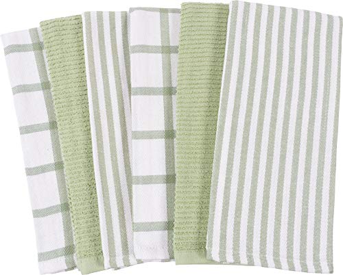 KAF Home Premium Kitchen Towels (18" x 28"), Large 100% Cotton, Flat & Terry Absorbent Dish Towel Set (Sage, 6 Pack)