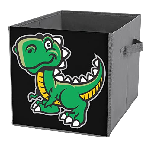 Cartoon Dinosaur Foldable Storage Bins Printd Fabric Cube Baskets Boxes with Handles for Clothes Toys, 11x11x11