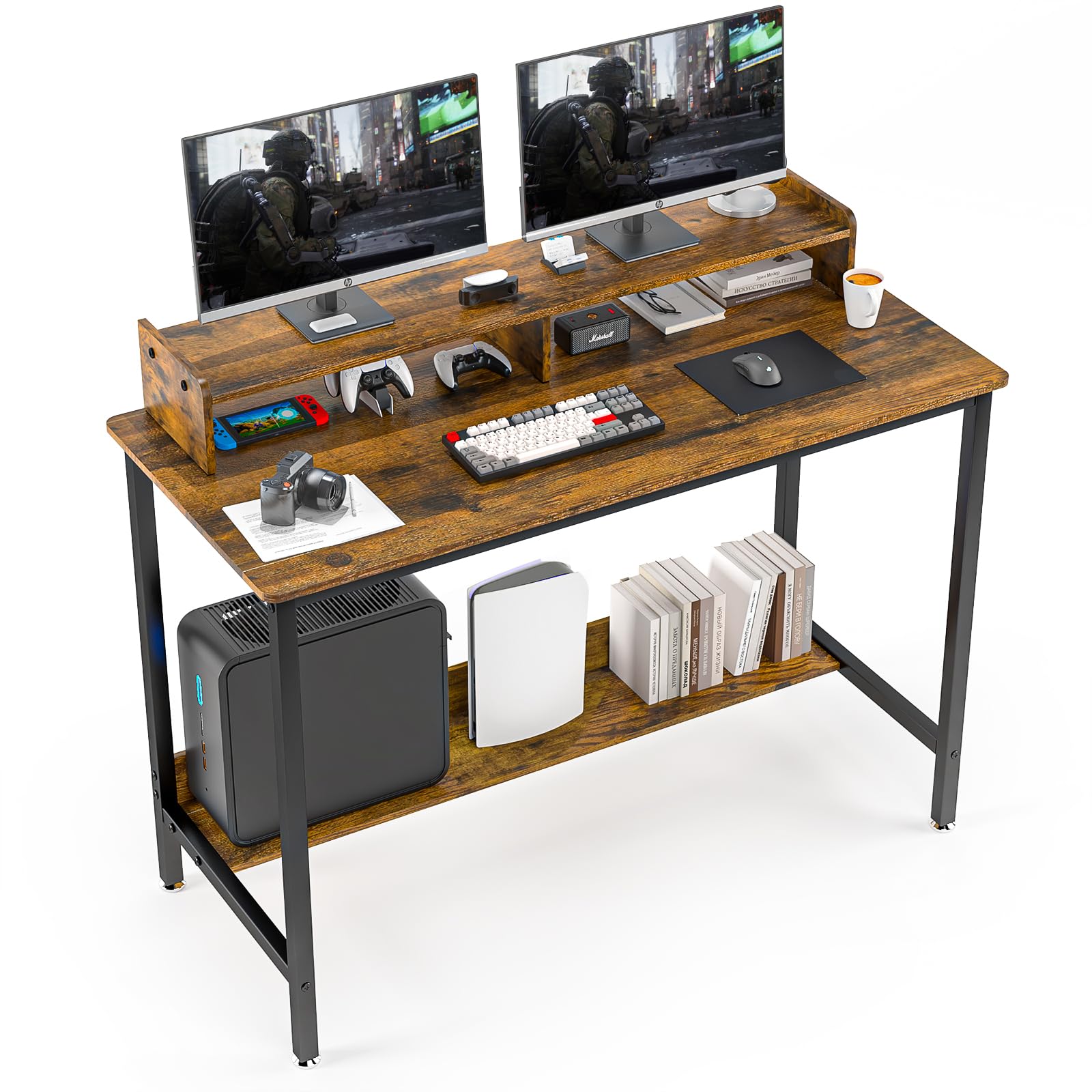GZSHIYITECH 45" Home Office Desk with Monitor Stand, Can Place 2 Monitors, Can be Used as a Game Desk or Computer Desk ,Modern Design Corner Desk (Vintage)