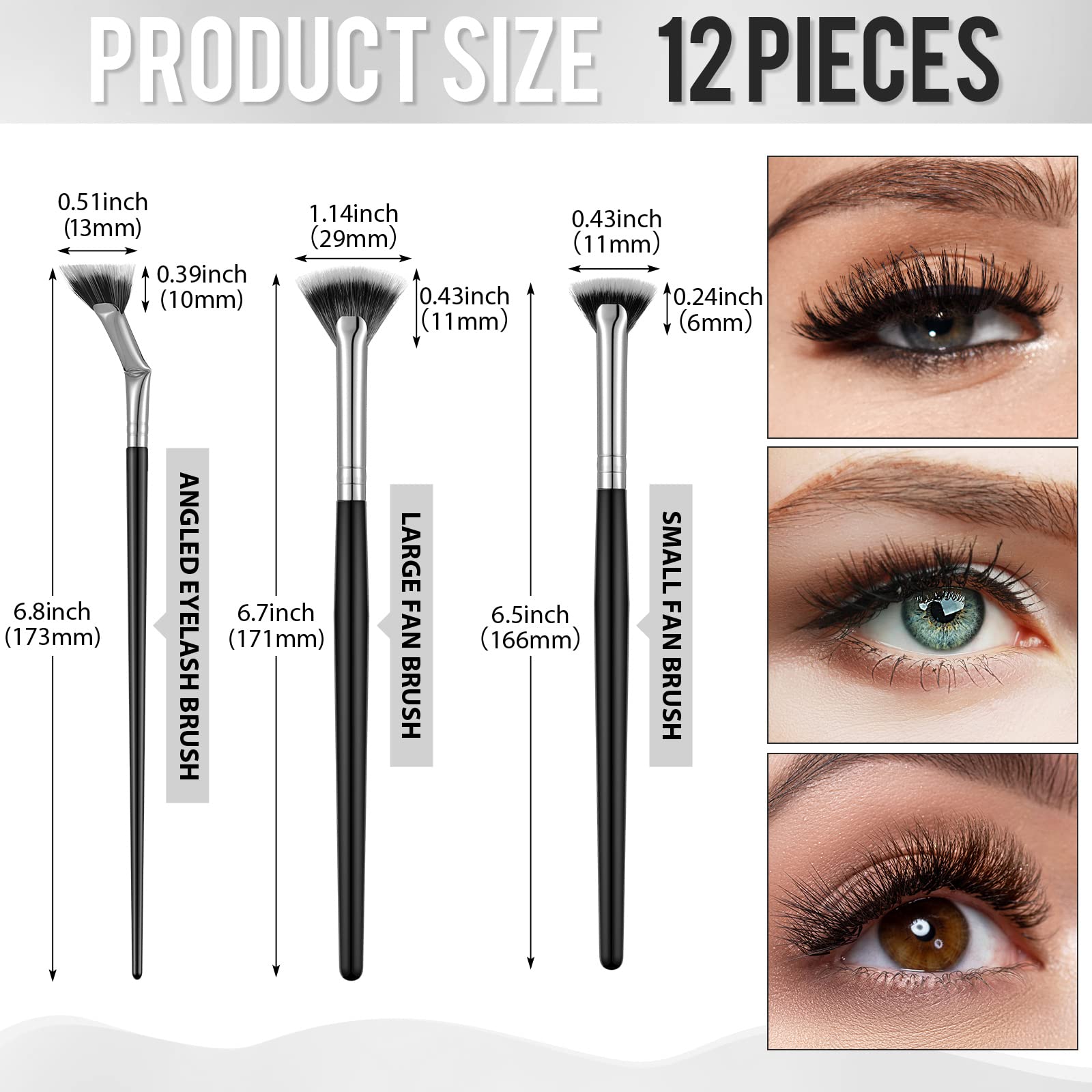 Dingion 12 Pcs Mascara Fan Brush for Lashes Eyelash Eyebrow Brush Makeup Brush Eye Lashes Makeup Tools Eye Shadow Brush Lash Wand Synthetic Fibre Smooth Application No Smearing Clumping
