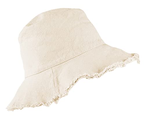 Bucket-Hat-Distressed Sun-Protection Washed-Cotton Beach-Sun-Hat - Summer-Wide-Brim(3.2inch Brim) Beach-Cap(Size:S-M) Beige