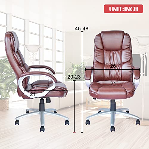 Ergonomic Office Chair Desk Chair 250 LBS Capacity High Back Adjustable Height Computer Chair w/Armrests Lumbar Support, PU Leather Rolling Swivel Task Chair Modern Executive Home Desk Chair(Brown)