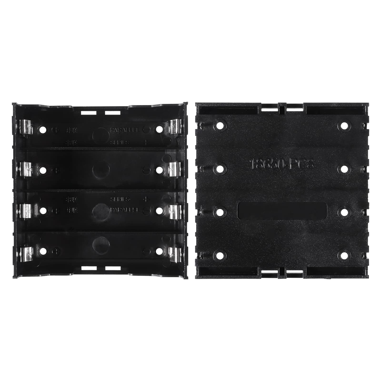 Coliao 6pcs 18650 Battery Case Holder 4 Slots X 3.7V 18650 Battery Storage Box, in Parallel Black Plastic Batteries Clip Box with Pin for DIY Parallel or Series Circuit PCB Projects