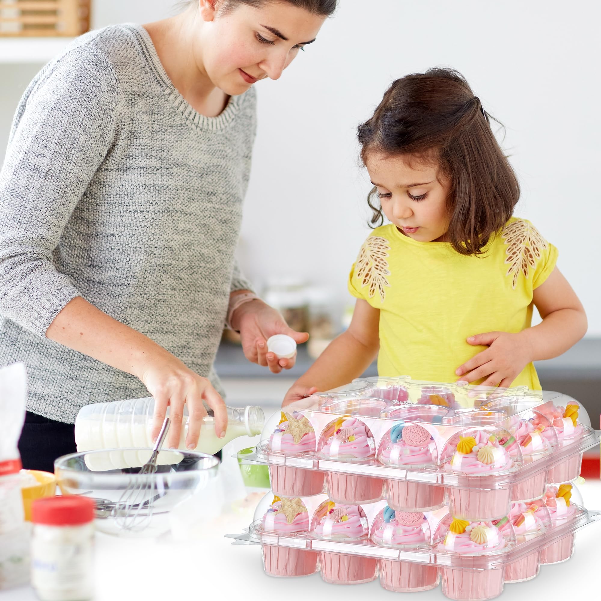 BORPEIN Cupcake Containers 12 Count Standard(12 count x 15 sets) Sturdy Strong Cupcake Boxes for 12 Cupcakes, Disposable Cupcake Carrier Holders, Clear Plastic Containers with Detachable Lid