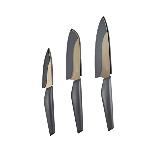 CAMBRIDGE Robert Irvine 6 Piece Cutlery Set with Grey Soft Touch Handle and Gold Blades, 0, GREY & GOLD