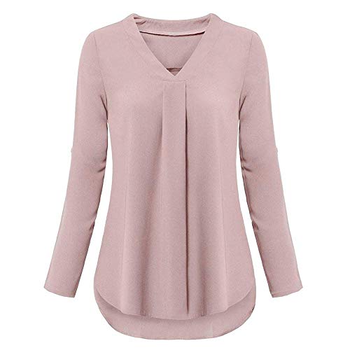 Hemlock Women V Neck Blouse T Shirt Long Sleeve Office Work Shirts Tees Plus Tops Tanks Pullovers Coats XL Pink