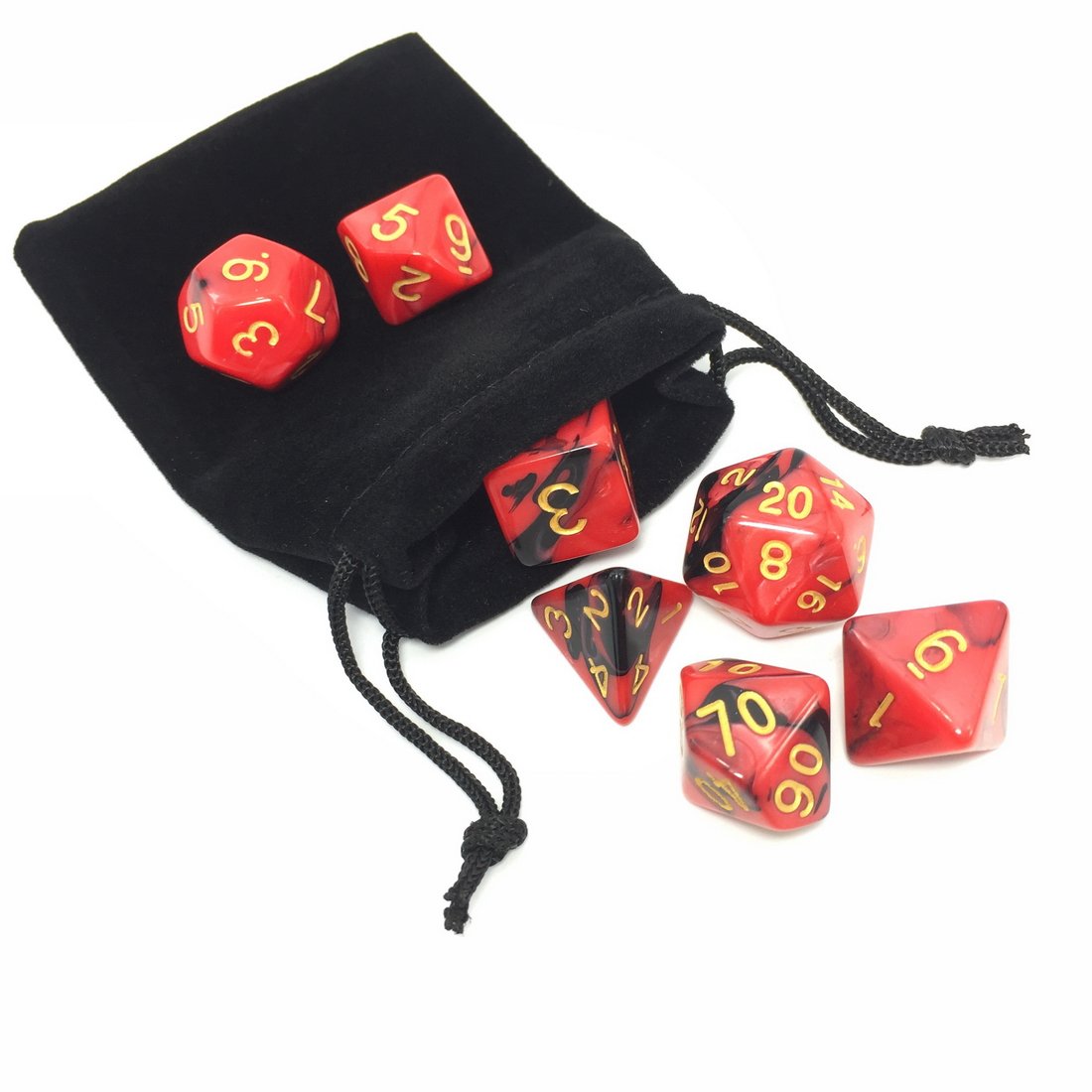 New 5 x 7-Die Series Polyhedral Dice Set - 5 Colors Dungeons and Dragons DND RPG MTG Table Games Dice with 5 Free Pouches by Flyesto