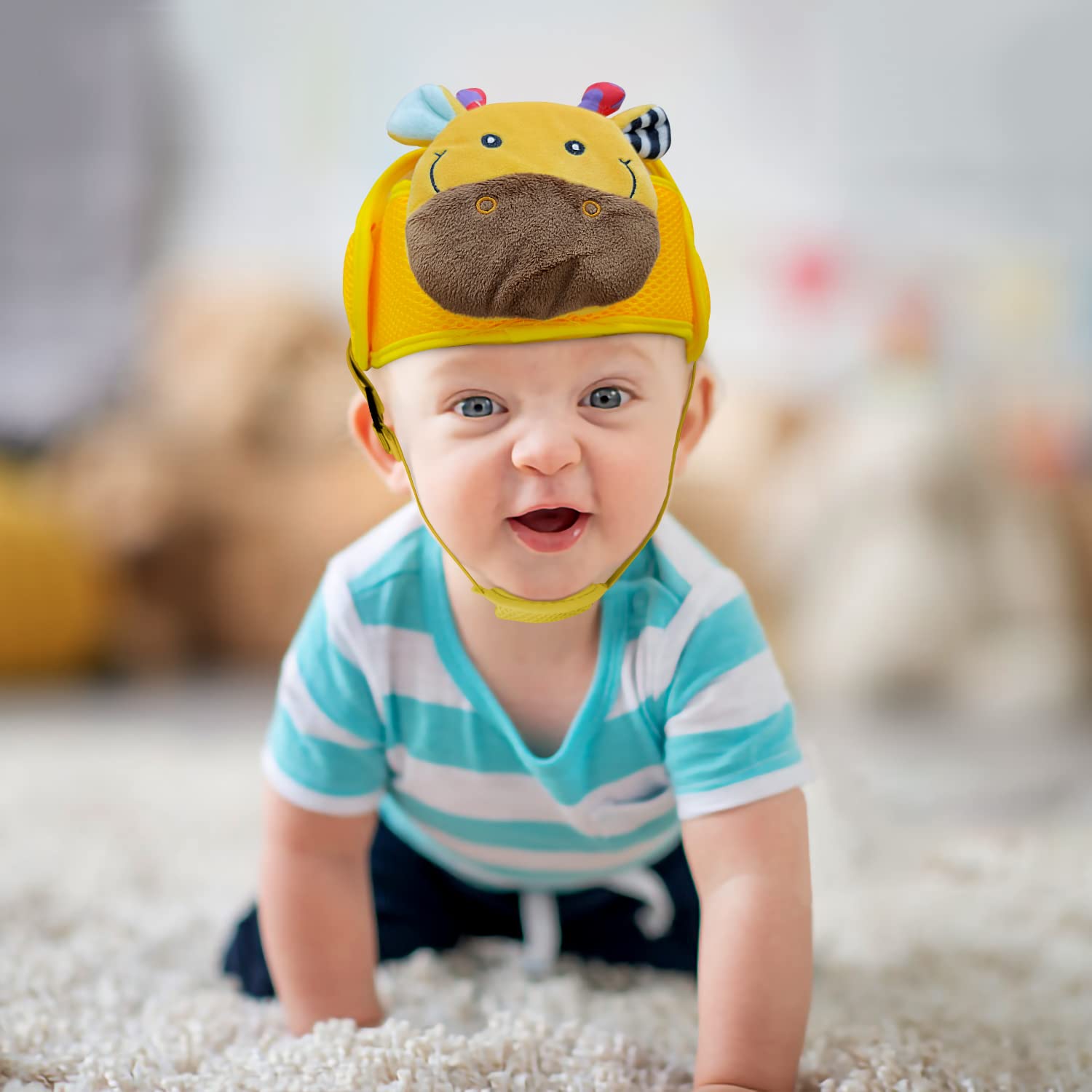 Entyle Baby Safety Helmet, Infant Toddler Adjustable Protective Hat, Head Protector for Crawling walking, Soft Headguard Infant Head Cushion for Learning to Climb and Walk (Yellow Deer)
