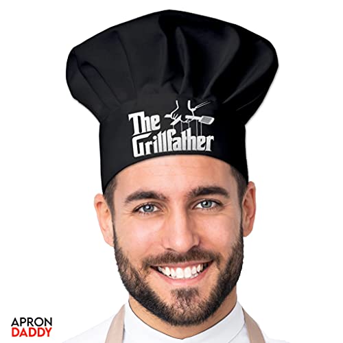 Chef Hat for Men - The Grillfather - Adjustable Funny Kitchen Cooking Hat for Dad Black