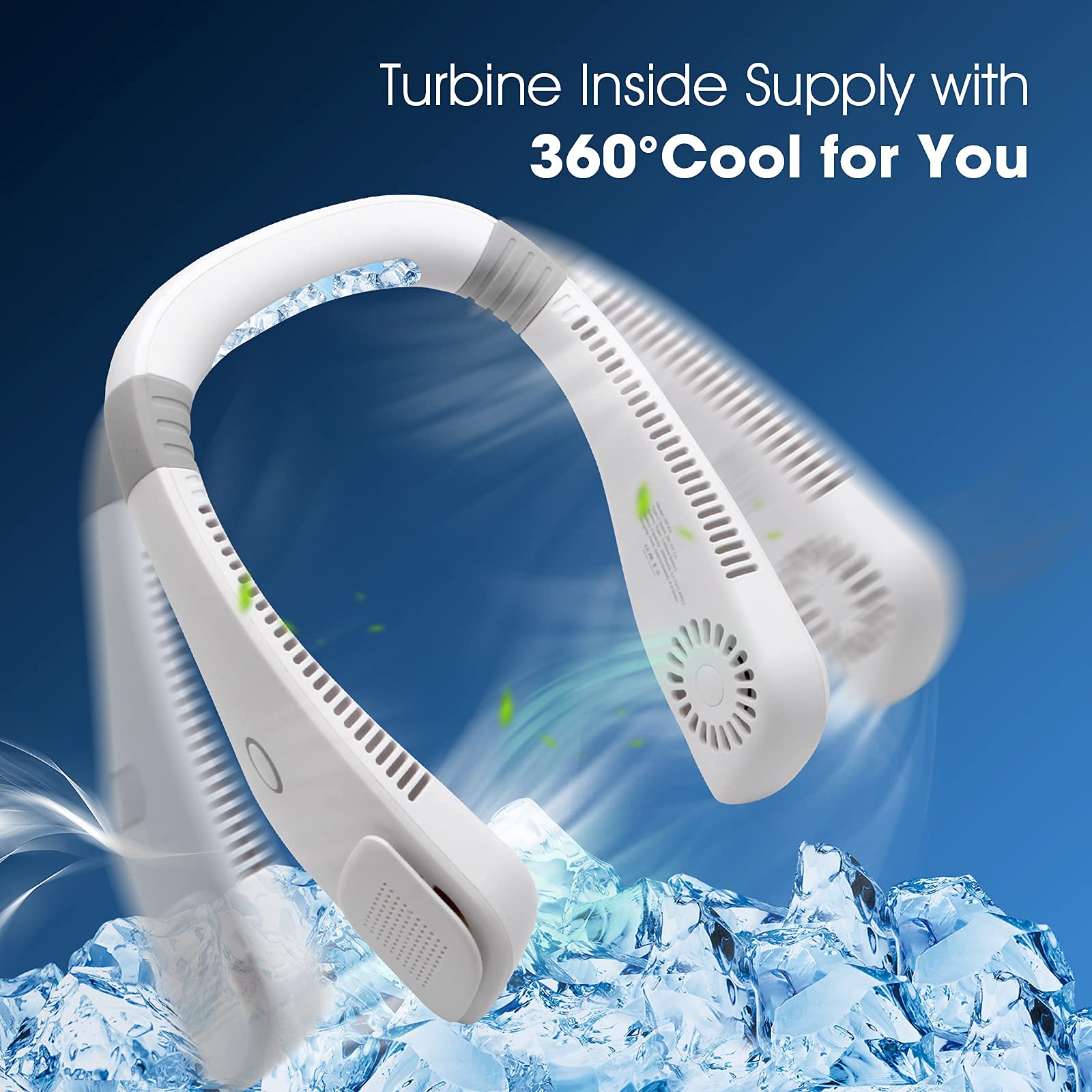 MQUPIN Portable Neck Fan, Hands Free Bladeless Fan, Large Capacity Battery Operated 3 Wind Speed Personal Fan Adjustable,USB Rechargeable for Office,Camping, Hiking, Travel - White