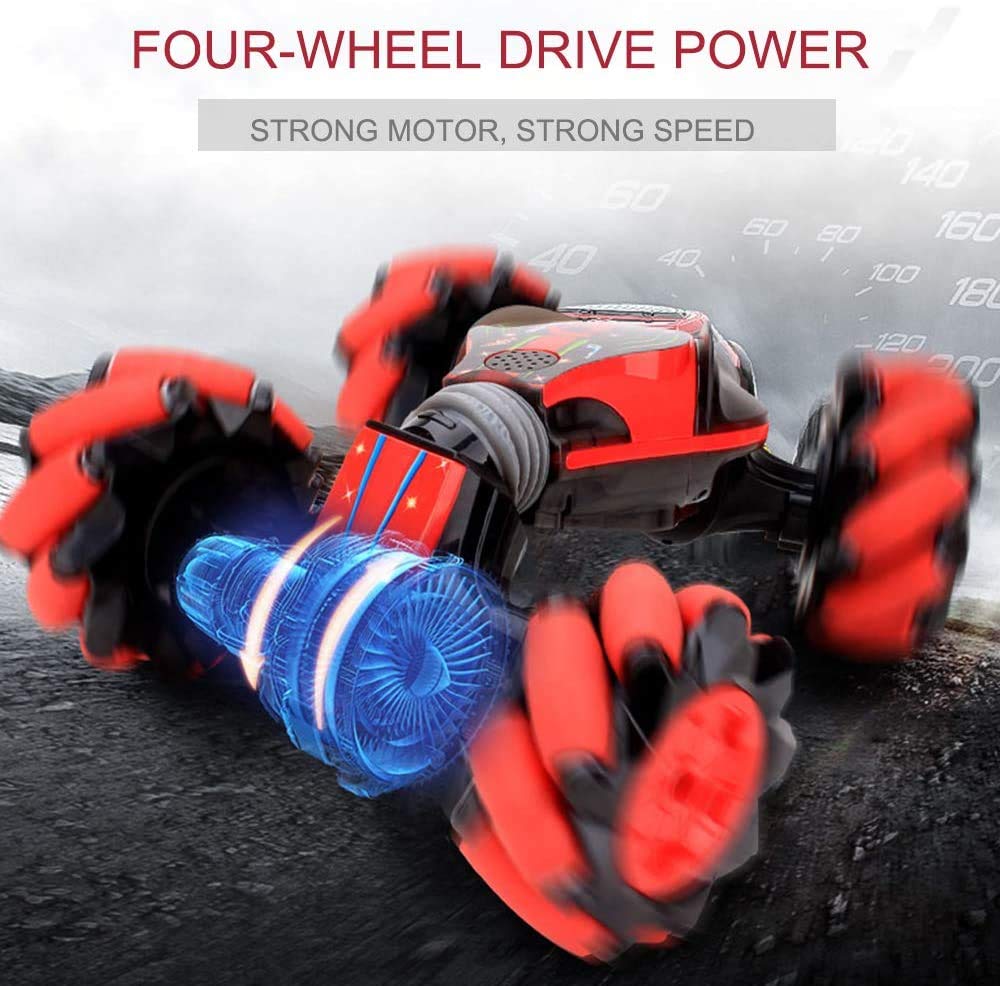 GoolRC RC Stunt Car, 4WD 2.4GHz Remote Control Car, Deformable All-Terrain Off Road Car, 360 Degree Flips Double Sided Rotating Race Car with Gesture Sensor Watch Lights Music for Kids (Blue)