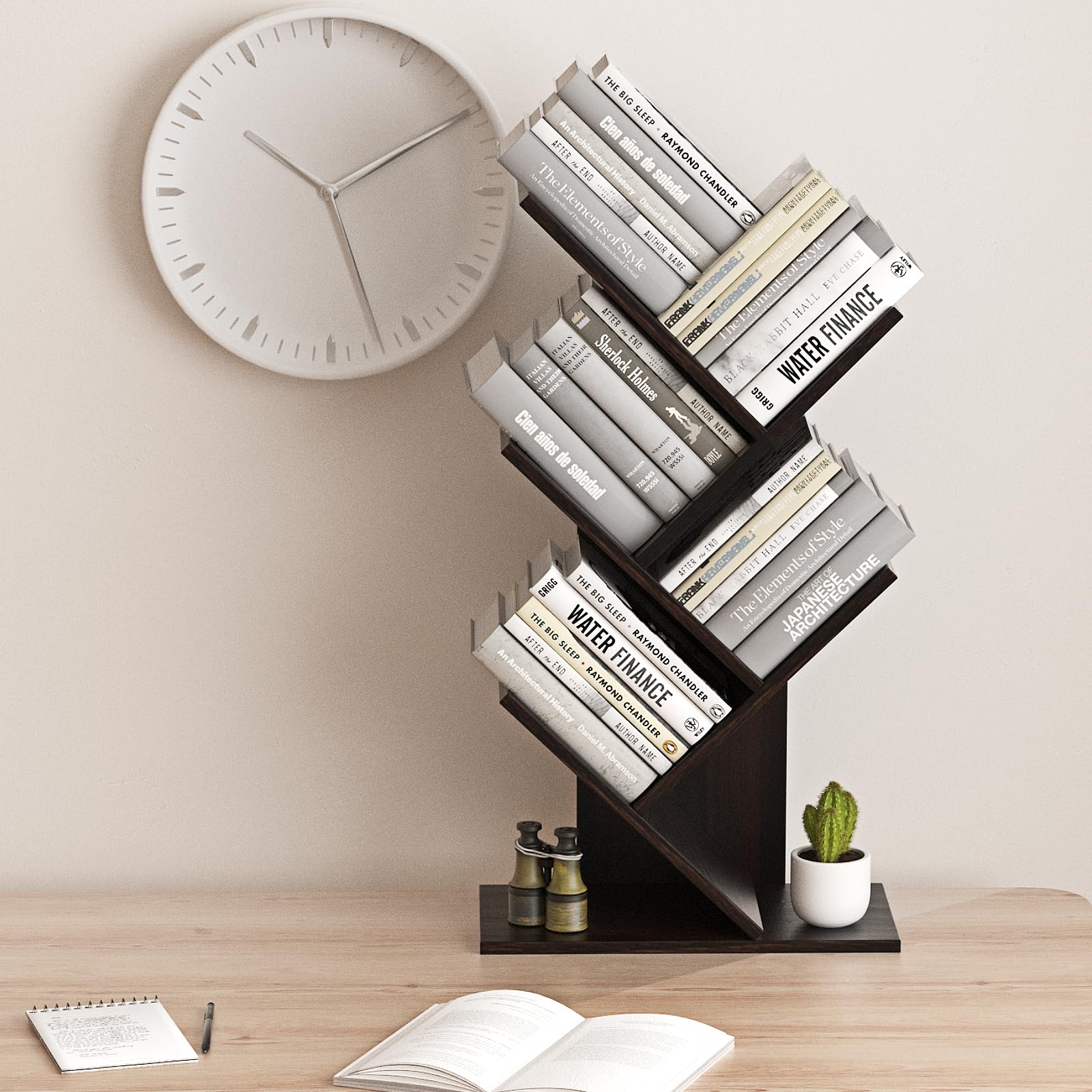 DFENGDF 5-Shelf Tree Bookshelf Free Standing Small Book Shelf Narrow Wood Bookcase Floor Standing Book Shelf Modern Book Storage Organizer for Home Office Bedroom Living Room Black