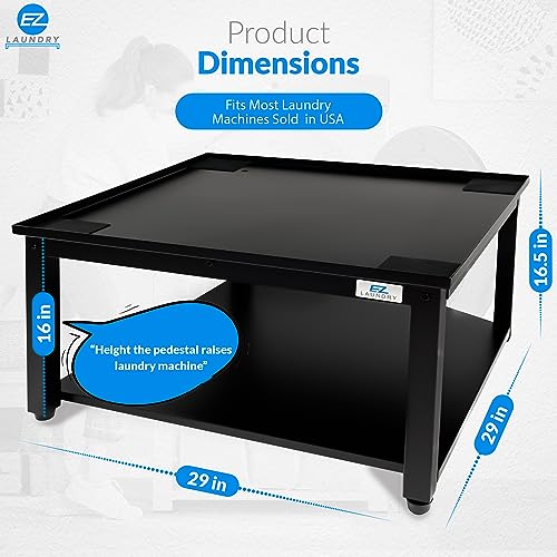 EZ Laundry | Upgraded 29β Universal Pedestal β 700lbs Capacity, Raises 16β with Built-in Drain Pan + Hose, Adjustable Feet, Anti-Vibration, Steel & Storage Shelf for Washer & Dryer (Black)