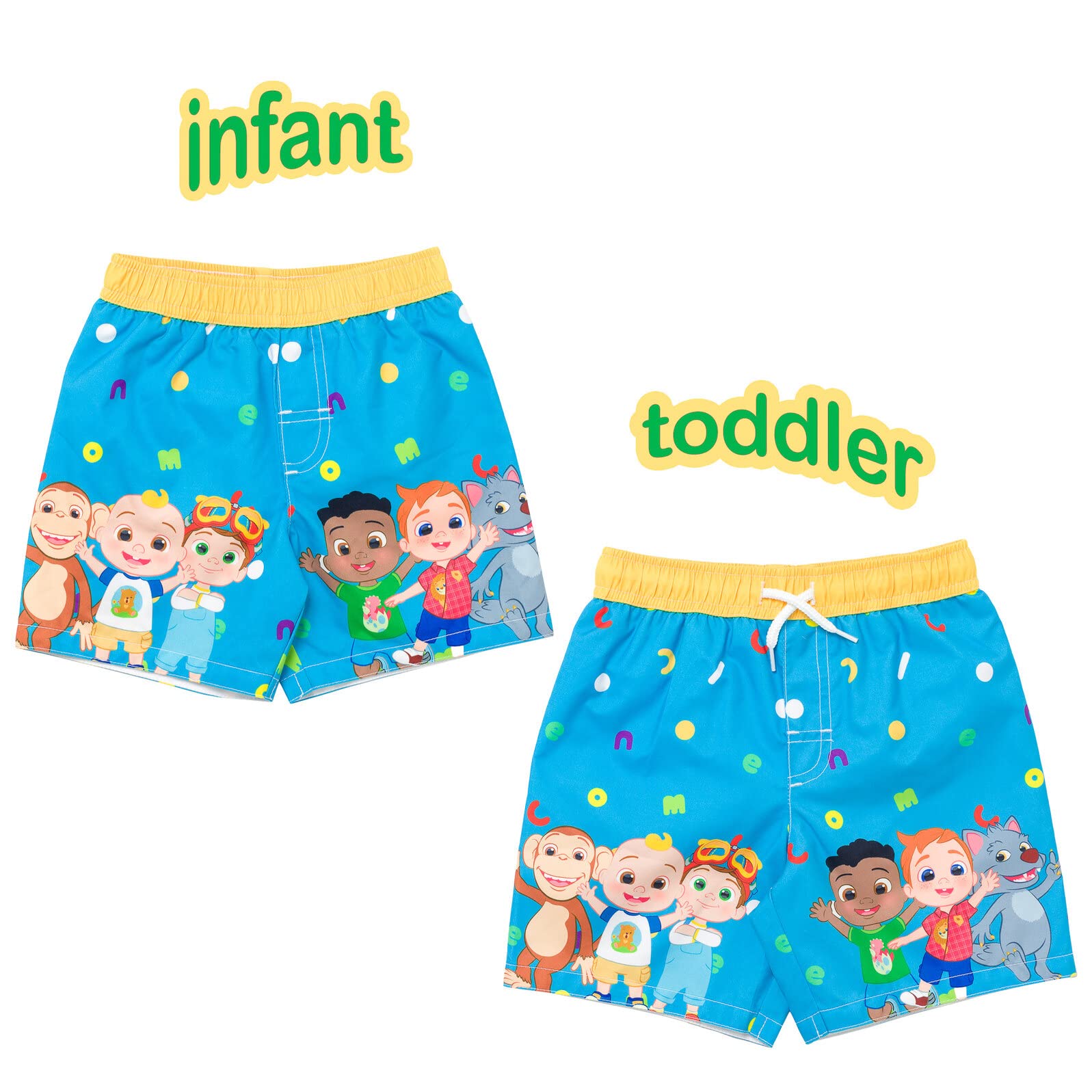 CoComelon Nico Tomtom Mochi JJ Wally Cody Infant Baby Boys Rash Guard and Swim Trunks Outfit Set Tie Dye Blue 18 Months