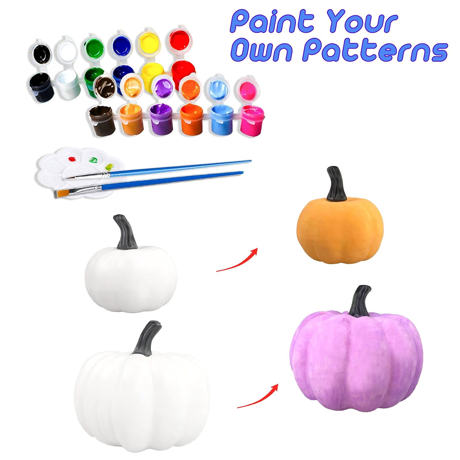 JIABNUKKN Pumpkin Decorations Halloween Crafts for Kids 10Pcs Paint Your Own Artificial Pumpkin White Plastic Pumpkin Decorating Kit Gift Toys for Kids DIY Halloween Thanksgiving Fall Pumpkin Decor