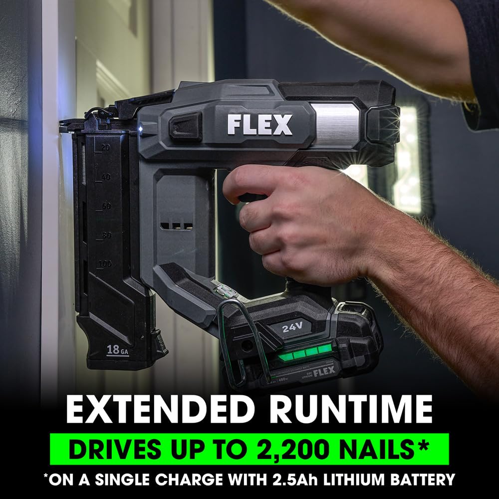 FLEX 24V Brushless Cordless 18 Gauge 5/8-inch to 2-1/8-inch Brad Nailer Kit with 2.5Ah Lithium Battery and 160W Fast Charger - FX4331-1A