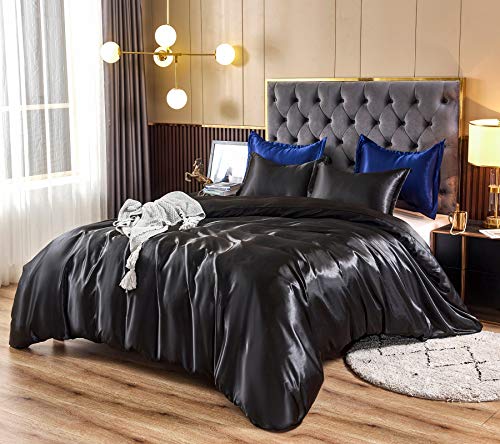 HOdo Home Satin Duvet Cover Twin Size, 3 Piece Silk Like Comforter Cover, Ultra Soft and Breathable Bedding Set with Zipper Closure & Corner Ties